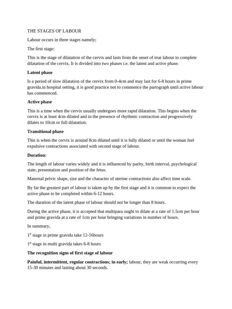 Stages of Labour 2 | PDF | Childbirth | Uterus