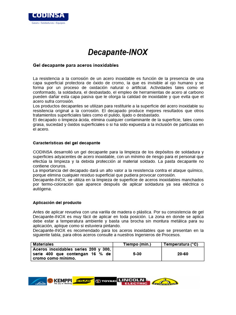 Gel Decapante para Acero Inoxidable | PDF | Corrosión | Acero inoxidable