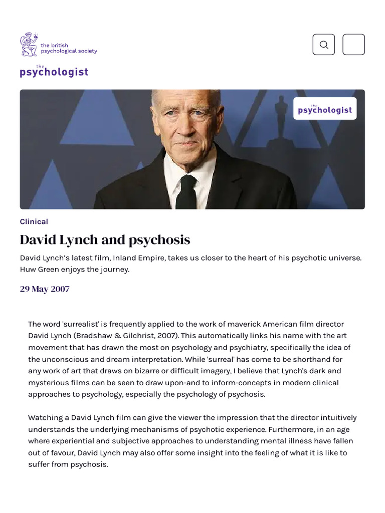 David Lynch and Psychosis | BPS | PDF | Psychosis | Delusion