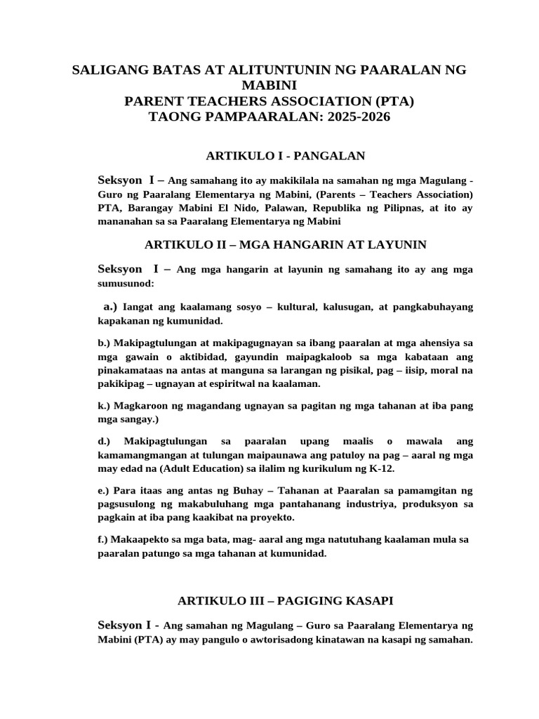 PTA BY LAWS 2025-2026 | PDF