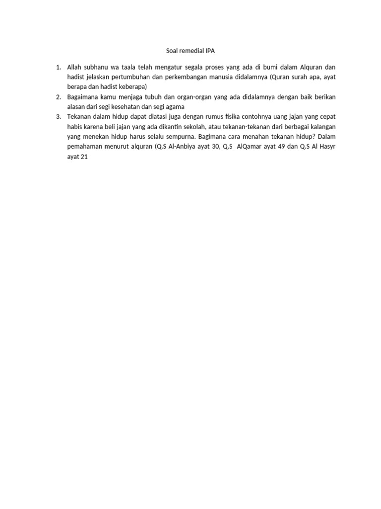 Soal Remedial IPA: Pertumbuhan Manusia dan Kesehatan | PDF