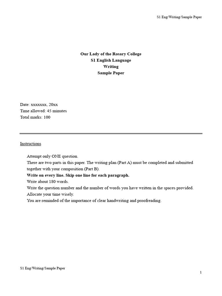 S1 English Writing Sample Paper | PDF