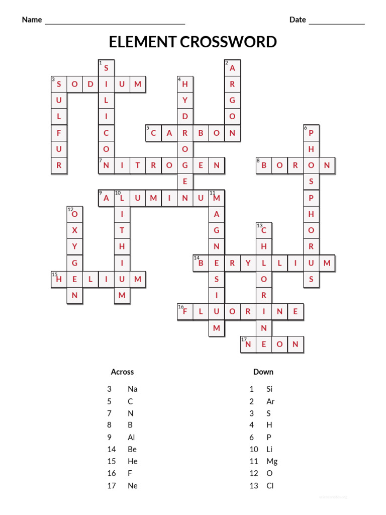 Element Crossword Solved | PDF
