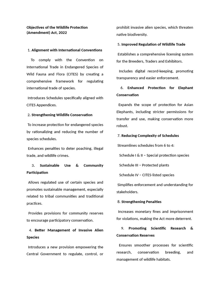 Objectives of the Wildlife Protection | PDF | Cites | Endangered Species