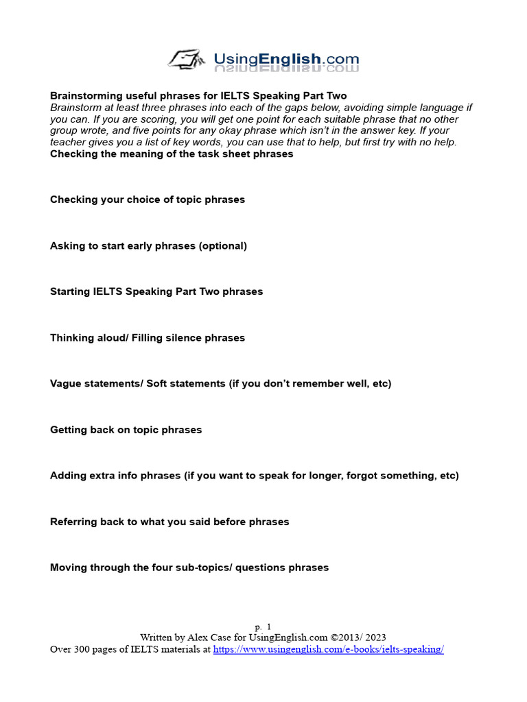 IELTS Speaking Part Two Phrases Guide | PDF