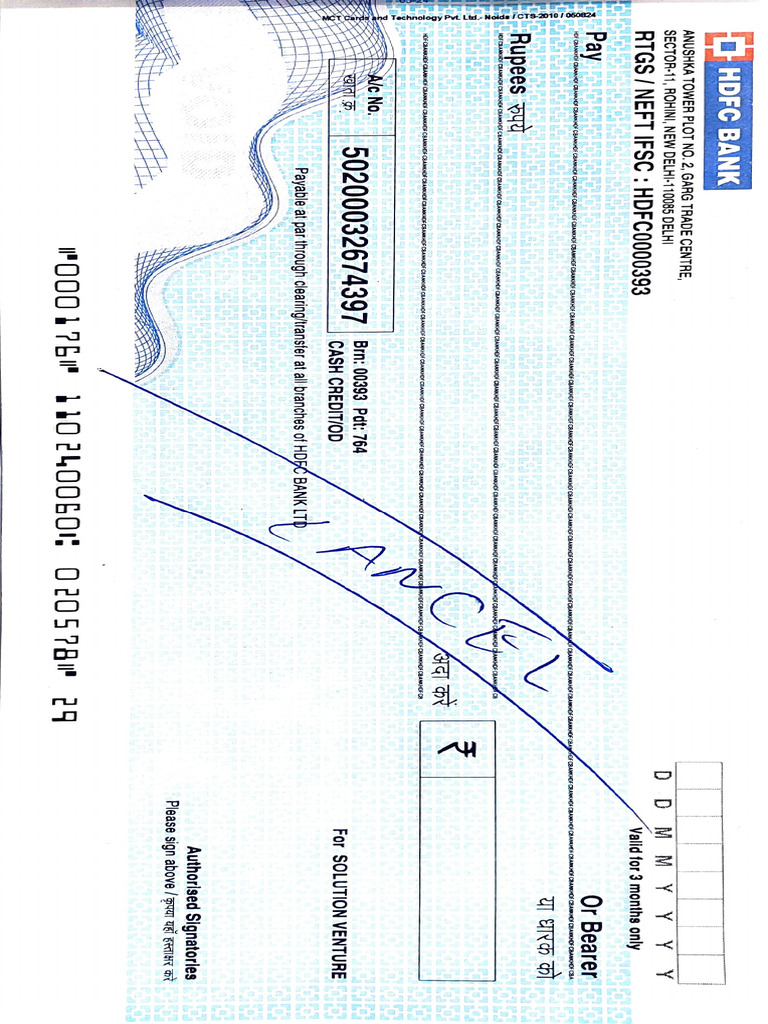 Solution Venture Hdfc Cheque | PDF | Banking