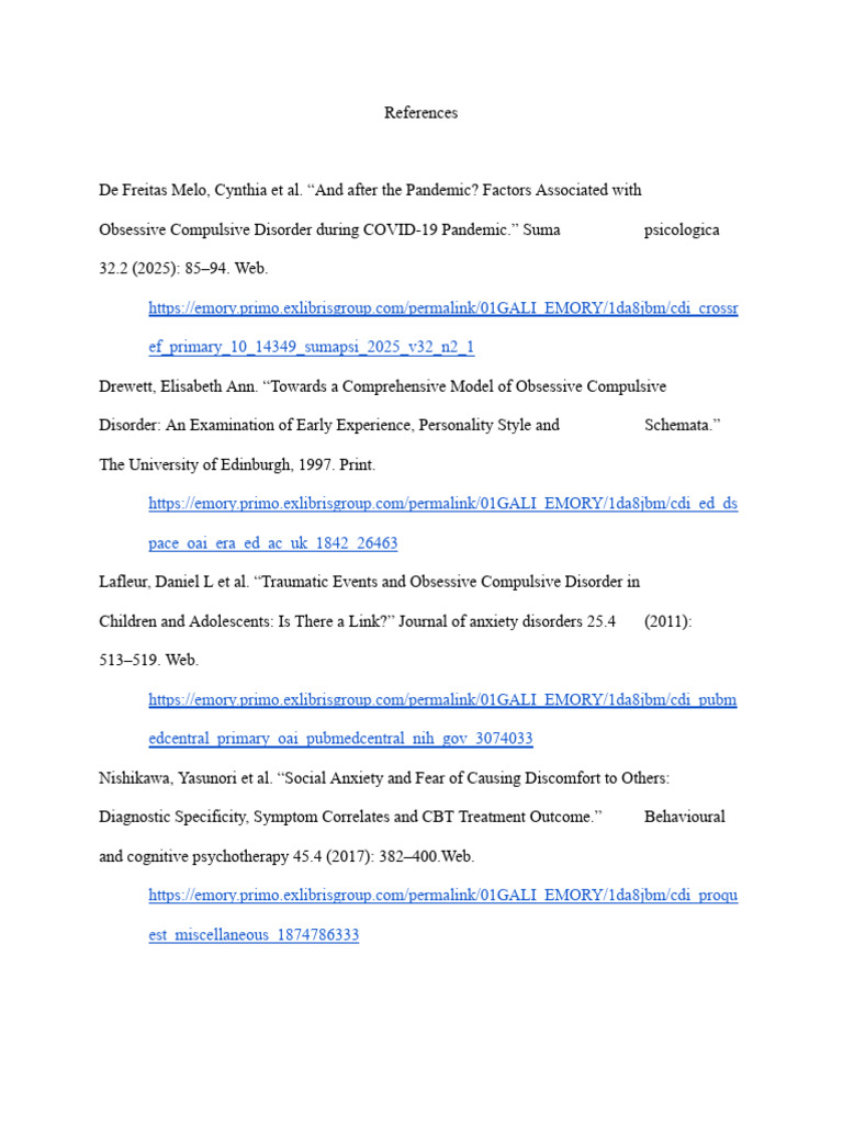 APA Reference List | PDF | Obsessive–Compulsive Disorder | Anxiety