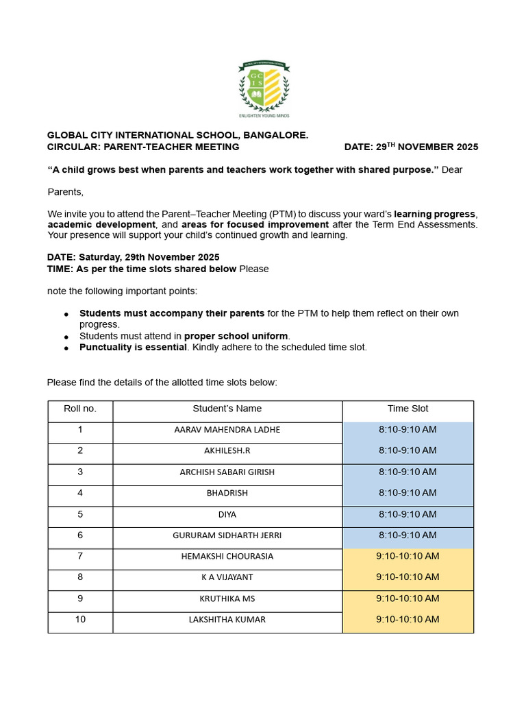 Parent_Teacher_Meeting_Circular_Grade_9A | PDF | Learning | Behavior ...