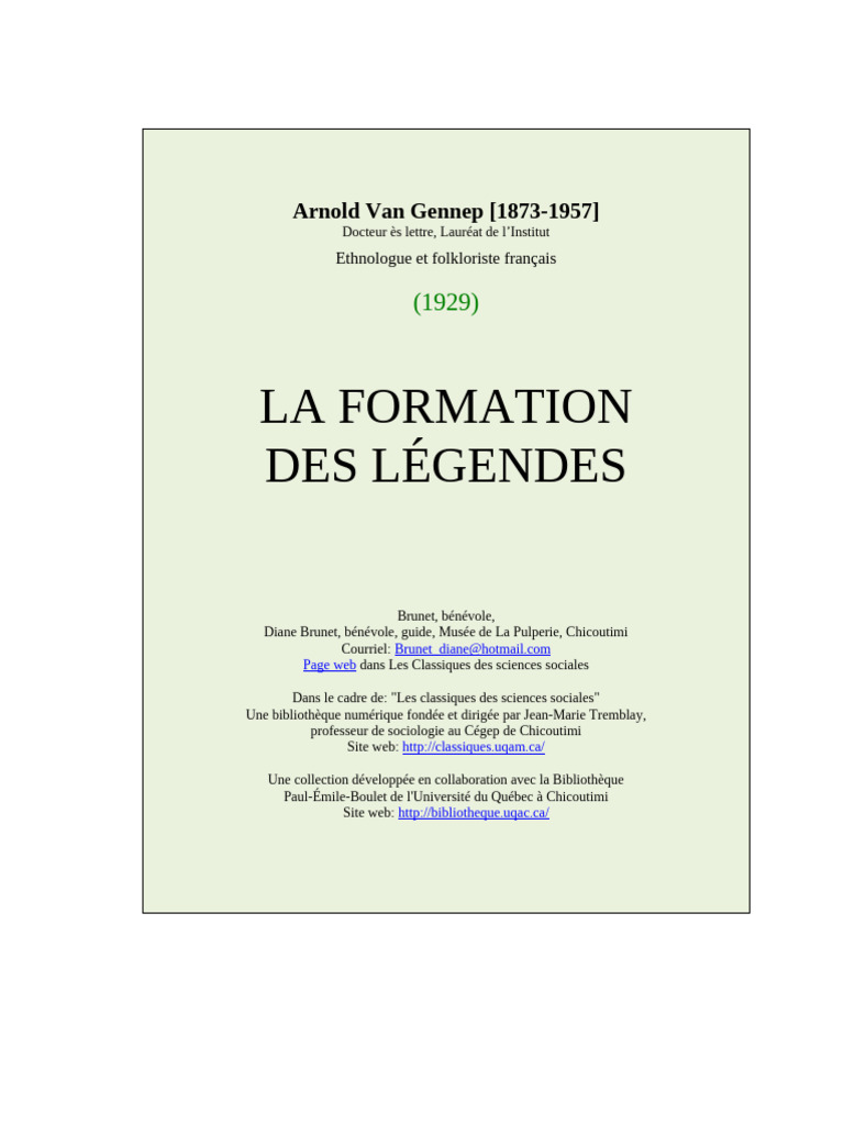 Formation des légendes par Van Gennep | PDF | Légendes