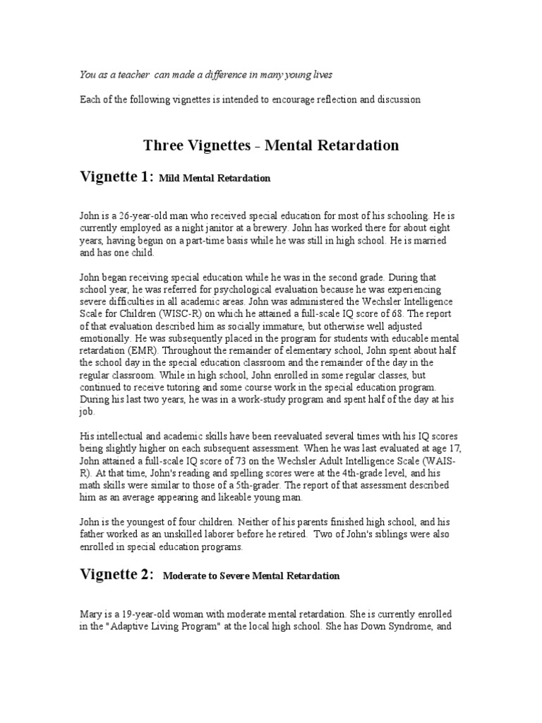 Three Vignettes | PDF | Intellectual Disability | Special Education