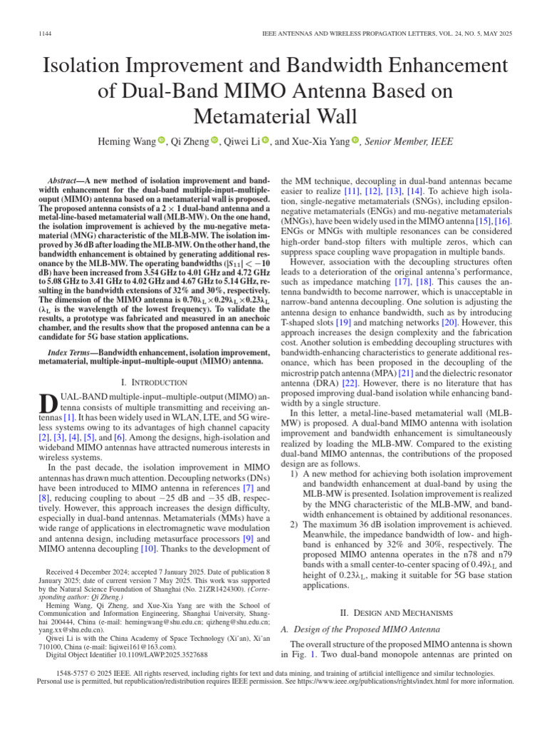 Isolation Improvement and Bandwidth Enhancement of Dual-Band MIMO ...