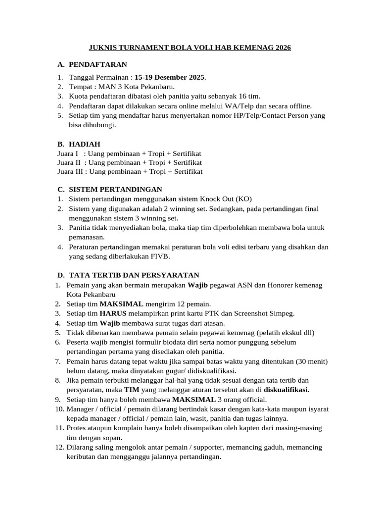 Juknis Turnament Bola Voli Hab | PDF