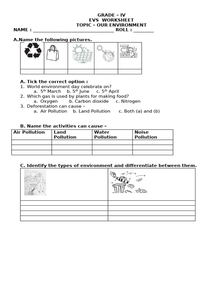 Grade - 4 Worksheet EVS | PDF