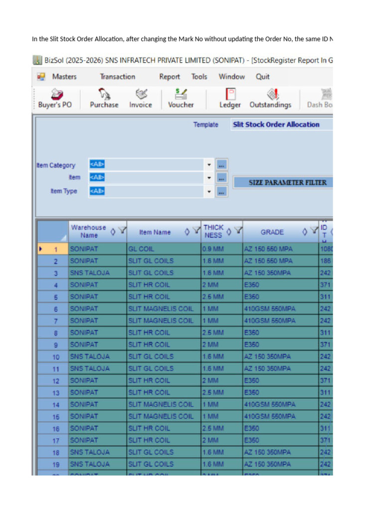 In The Slit Stock Order Allocation, After Changing The Mark No Without ...