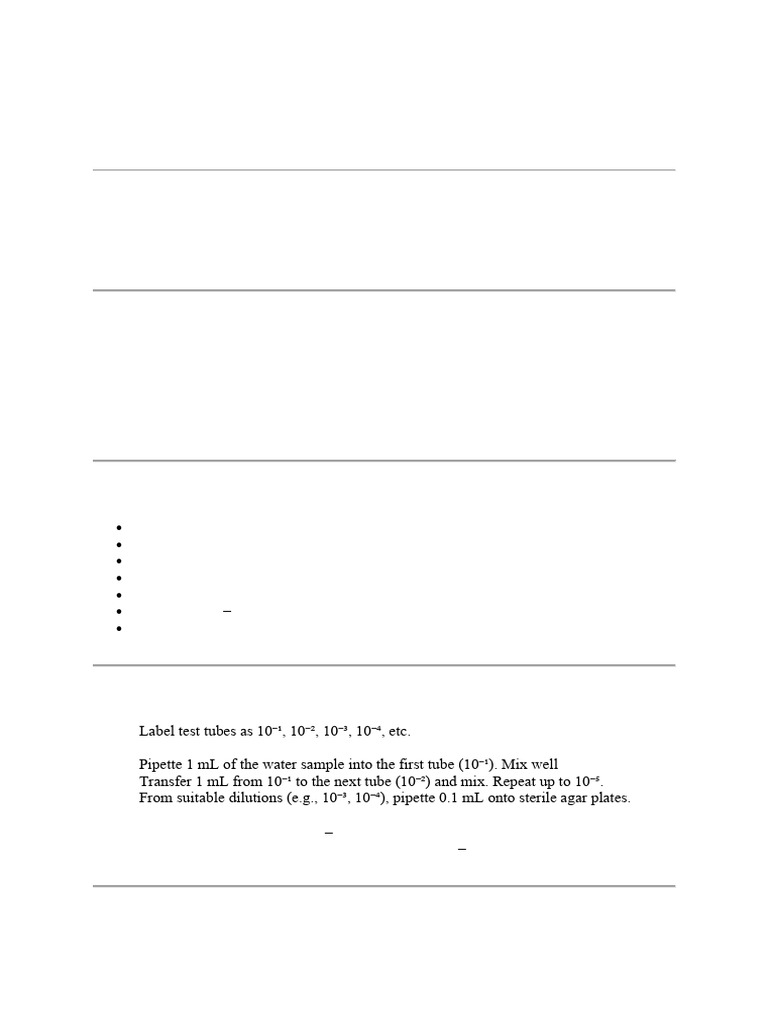 Bacterial Load Testing in Water Samples | PDF | Colony Forming Unit ...