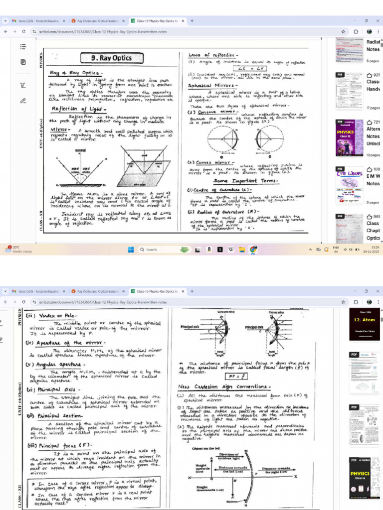 Ray Optics Notes | PDF