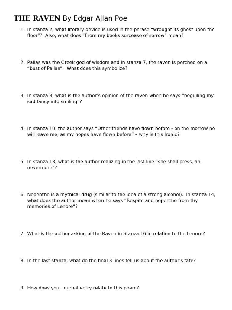 The RAVEN Questions For Stanza's | PDF