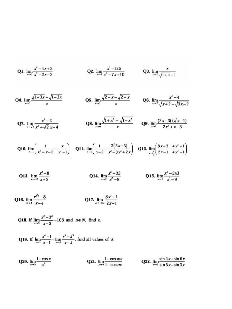 Math Worksheet 1 Limits | PDF