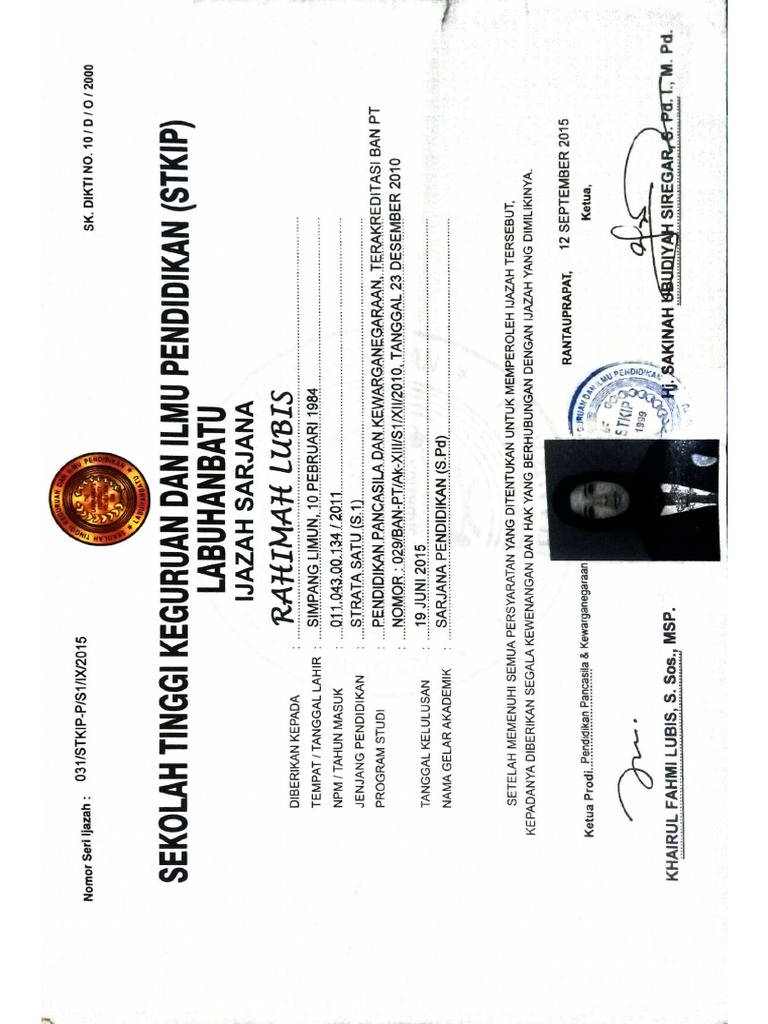 Ijazah s1 Rasimah Lubis | PDF