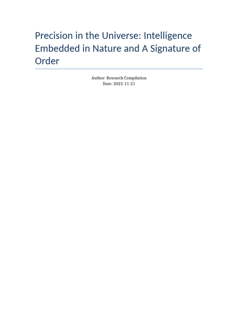 Precision in the Universe. Intelligence Embedded in Nature and a ...