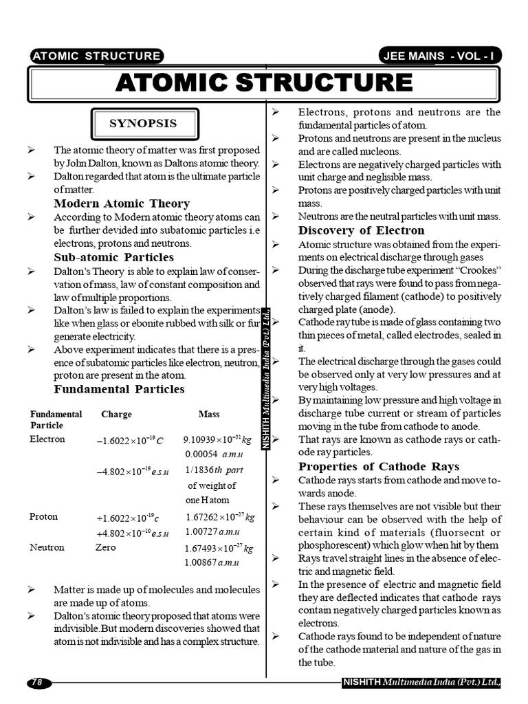 03-Atomic Structure-Final (20-02-2013) - CW | PDF | Atoms | Atomic Nucleus