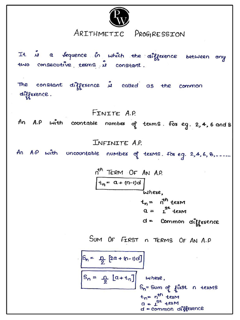 Arithmetic Progression_Handwritten Notes | PDF