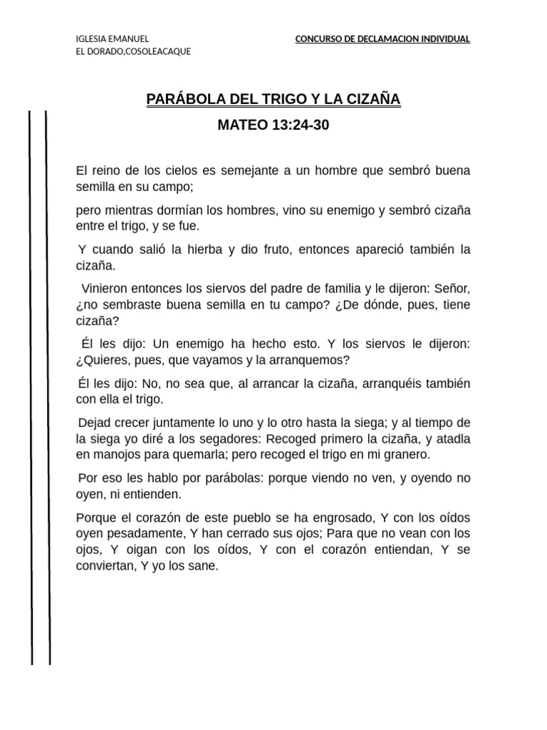 Parábola Del Trigo y La Cizaña | PDF