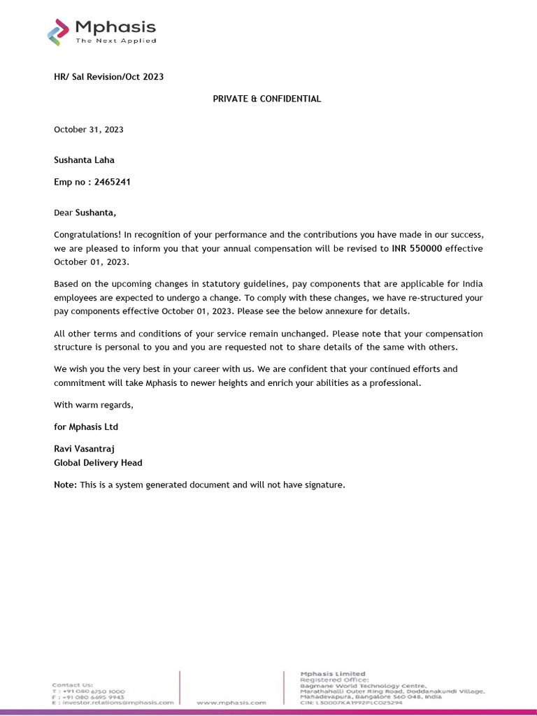 Salary Revision Letter - 2465241 | PDF | Economies | Business