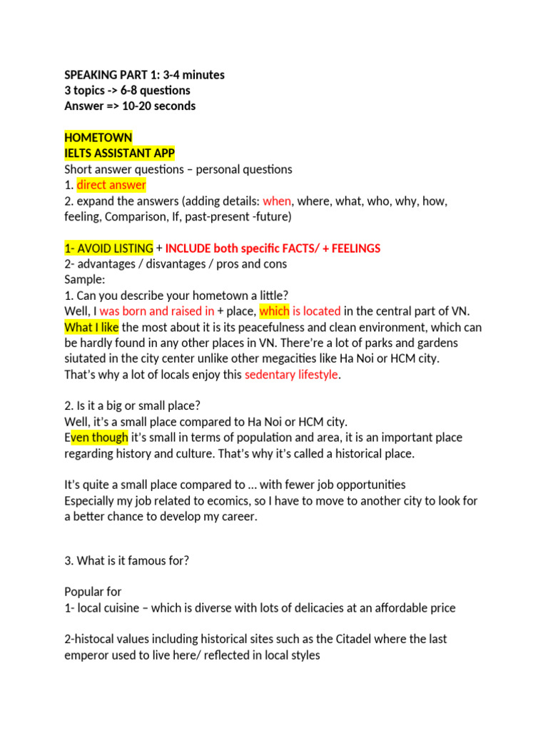 Speaking Part 1 - Basic Questions | PDF