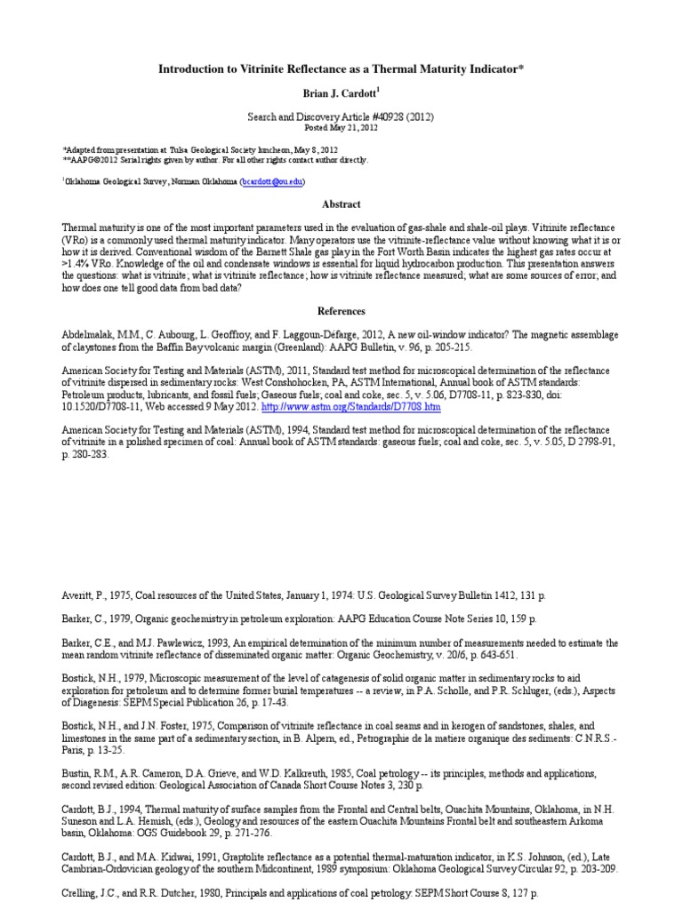 Introduction To Vitrinite Reflectance As A Thermal Maturity Indicator ...