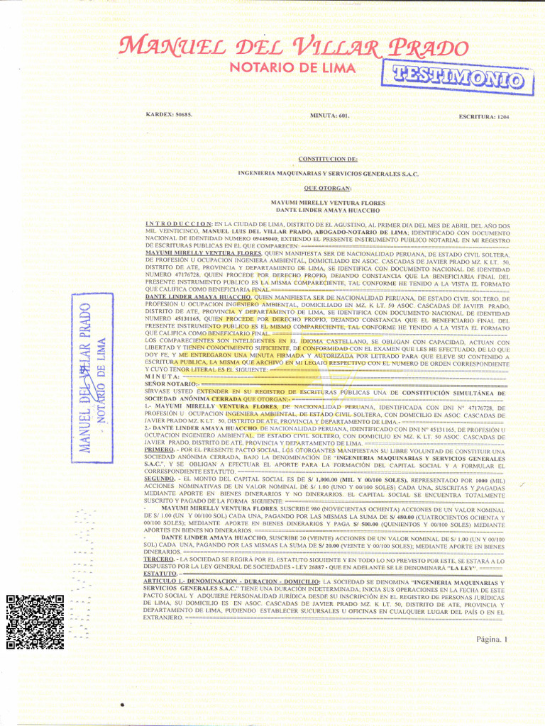 Documento Notarial Digital de Lima | PDF