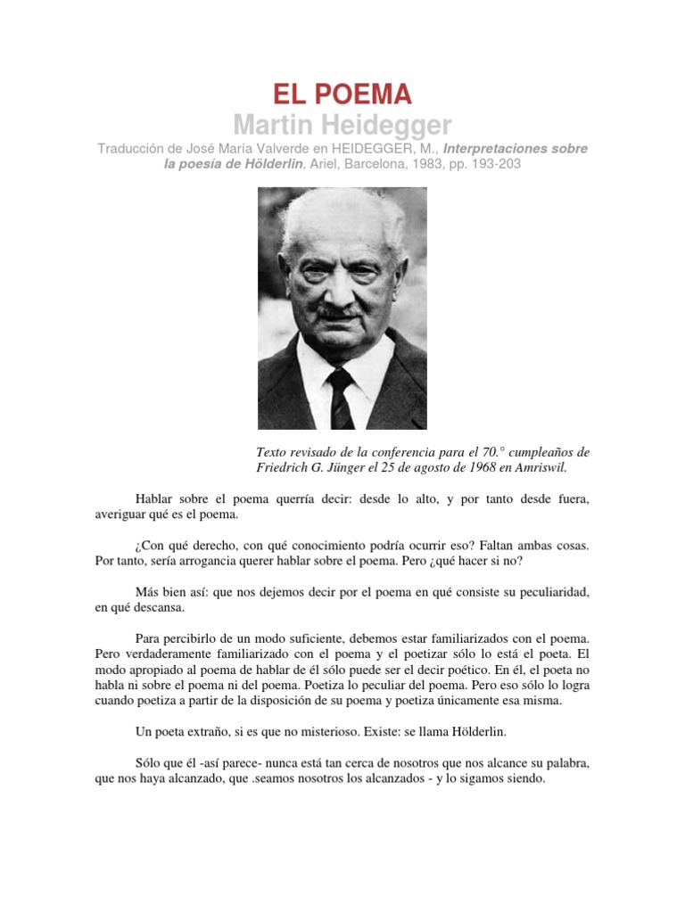 El Poema (Heidegger) | PDF | Poesía | Sustantivo