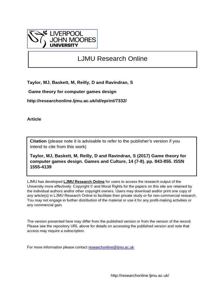 Game Theory in Computer Game Design | PDF | Game Theory | Matrix ...