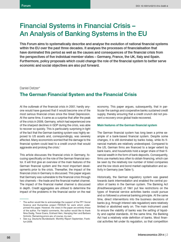 Financial Systems in Financial Crisis An Analysis of Banking Systems in ...