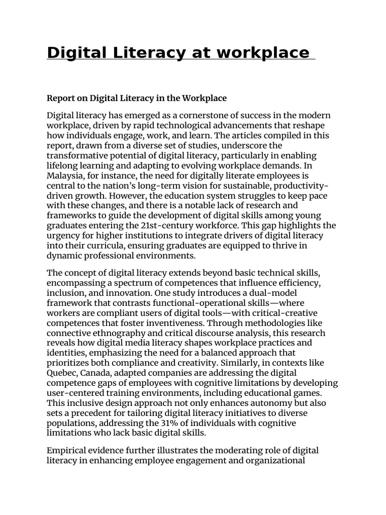 Enhancing Digital Literacy in the Workplace | PDF | Literacy | Mindset