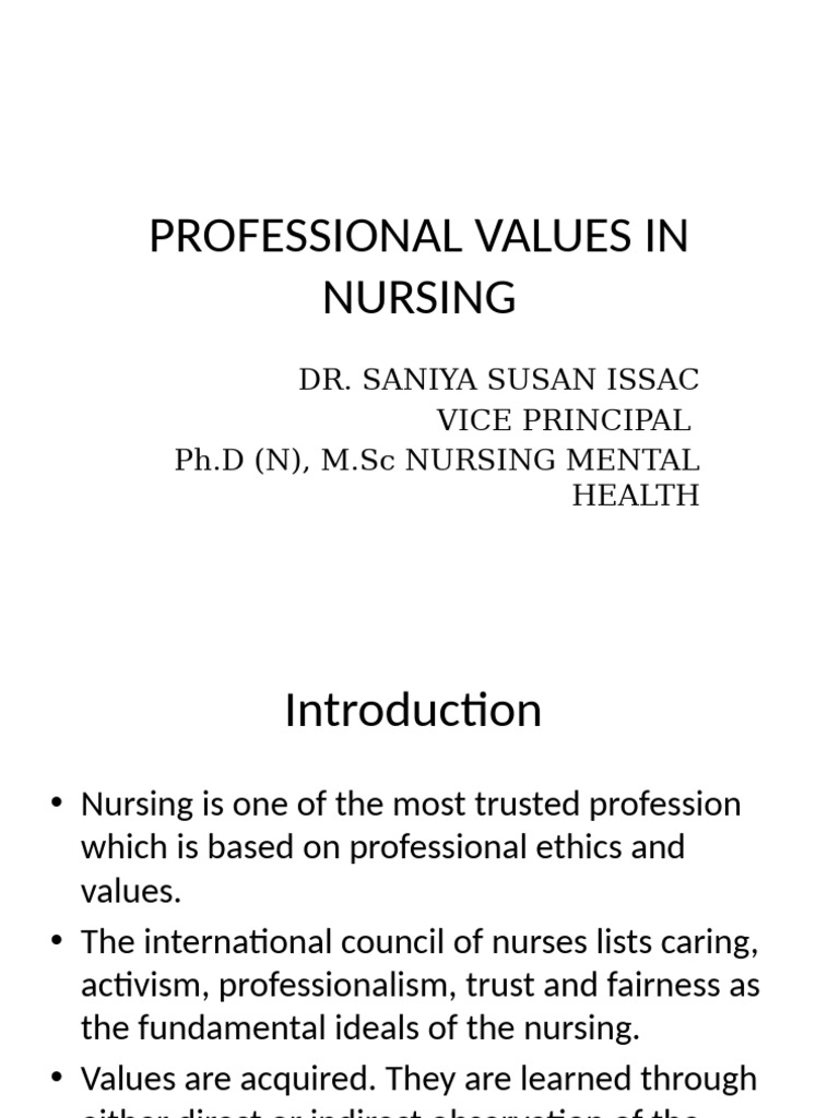 Core Professional Values in Nursing | PDF | Nursing | Value (Ethics)