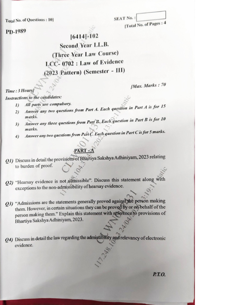 Previous Year Questions Evidence | PDF