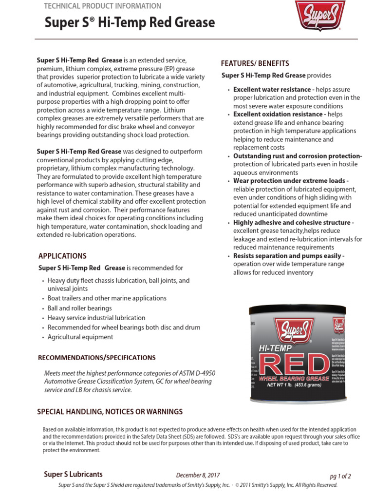 Super S Hi-Temp Red Grease Overview | PDF | Lubricant | Materials