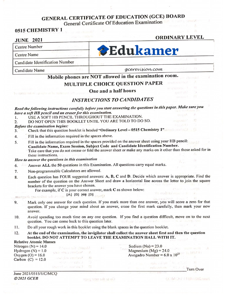 Ol Chemistry 2021 p1 Edukamer - Info | PDF