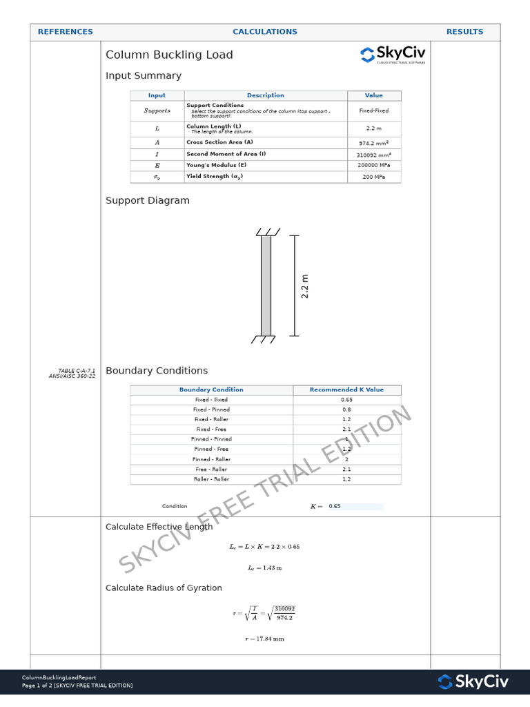 Column Buckling Load Calculation Report | PDF | Buckling | Mechanics