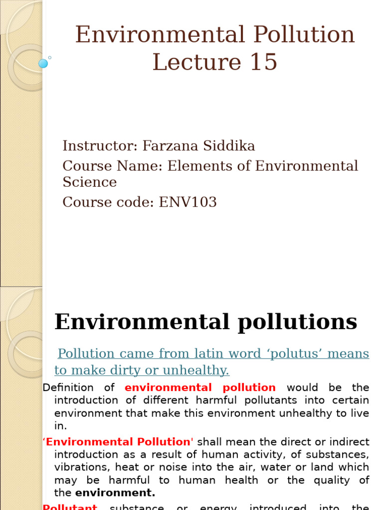 Lecture 15 - Environmental Pollutions - FS | PDF | Water Pollution ...