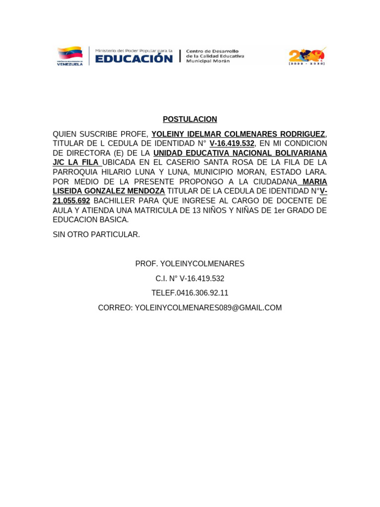 Postulacion Colaboradores Docente 1 (1) Liseth | PDF