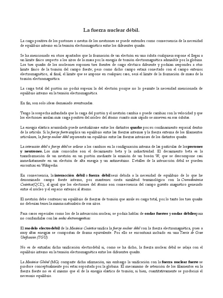 La Fuerza Nuclear Débil | PDF | Neutrón | Electrón