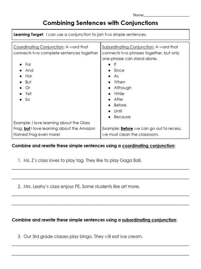 Combining Sentences with Conjunctions | PDF | Linguistics | Grammar