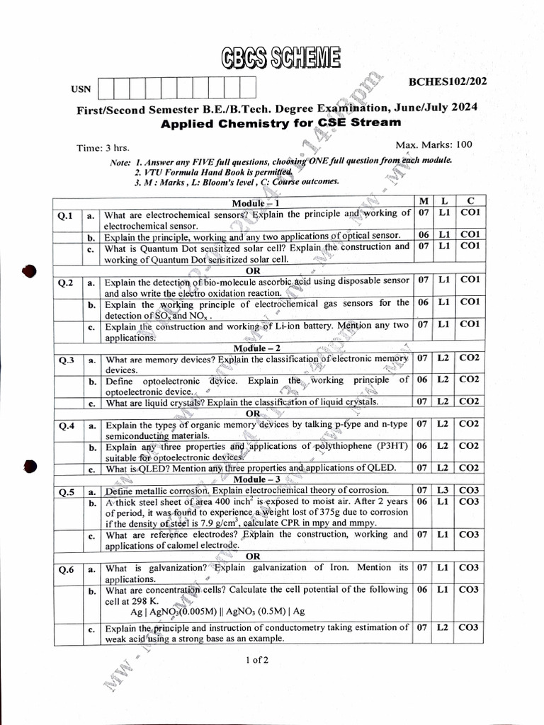 Applied Chemistry Exam for CSE 2024 | PDF | Corrosion | Electronic Waste