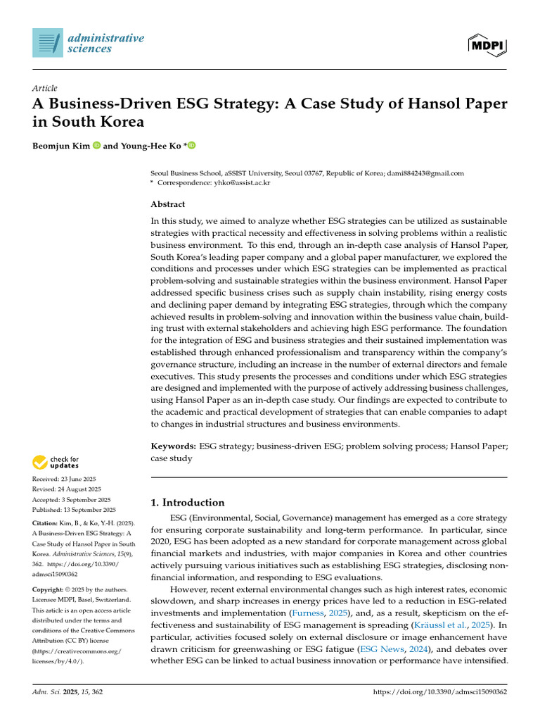 Business-Driven ESG: Hansol Paper Case Study | PDF | Strategic ...