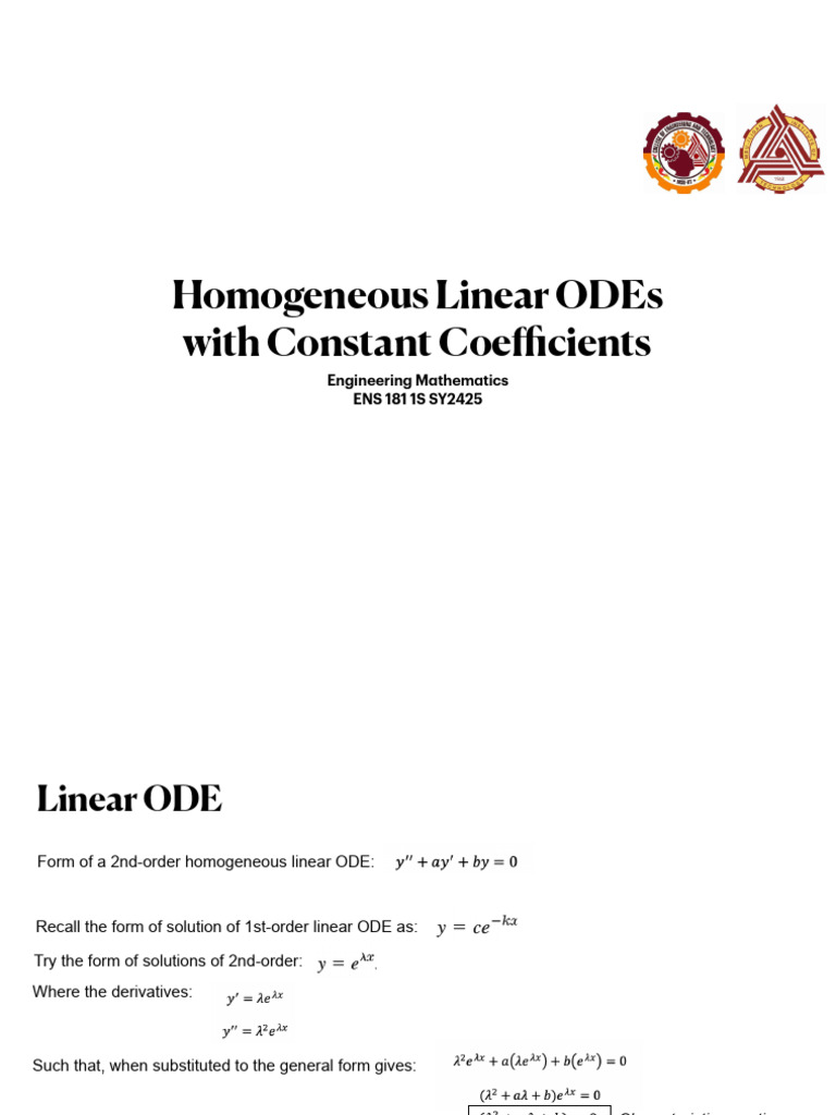 Homogeneous Linear ODEs Explained | PDF | Ordinary Differential ...