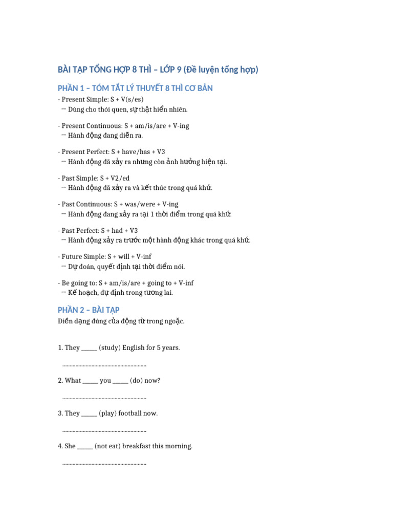 Bai Tap Tong Hop 8 Thi - Lop 9 (De Luyen Tong Hop) | PDF