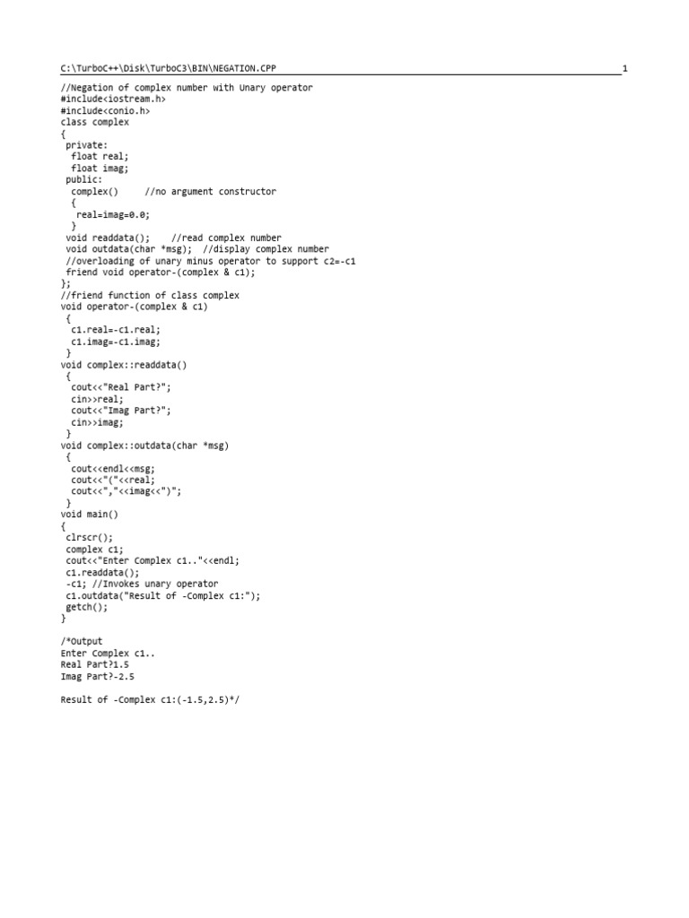 Unary Operator Negation in C++ | PDF