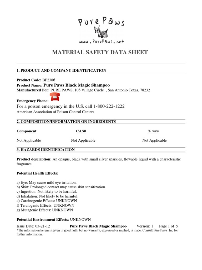 MSDS Black Magic Shampoo 03.21.12 | PDF | Chemical Substances | Materials